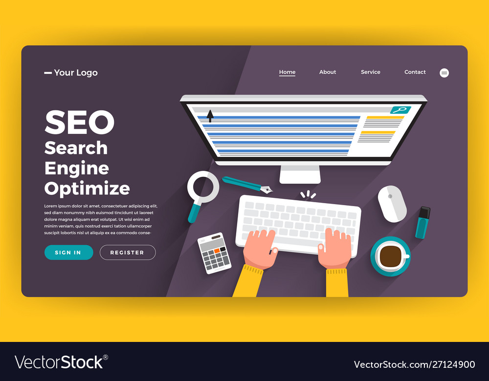 Mock-up design website flat concept seo Royalty Free Vector