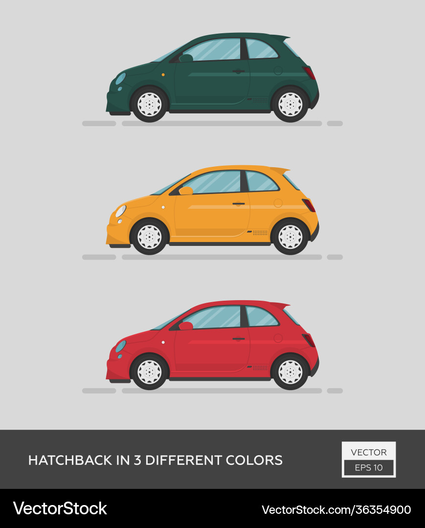 Urban vehicle hatchback in 3 different colors Vector Image