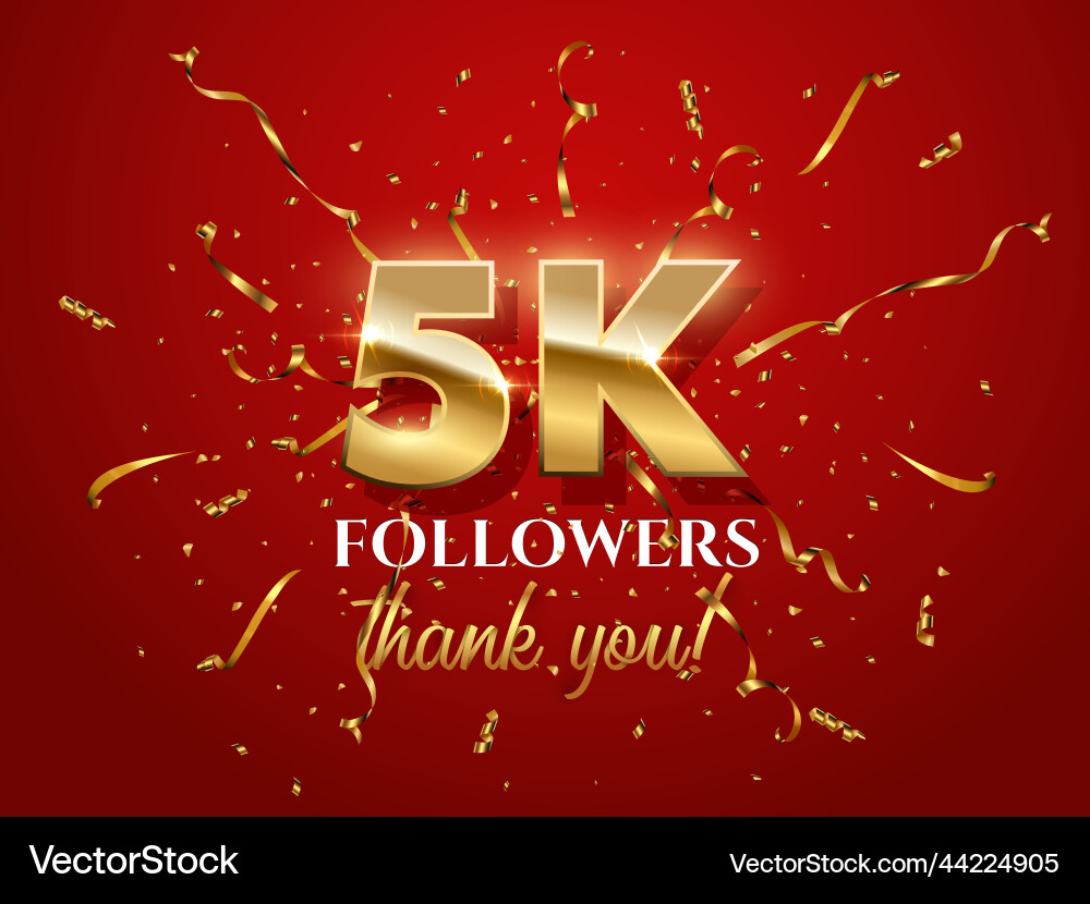 5000 followers celebration red banner Royalty Free Vector