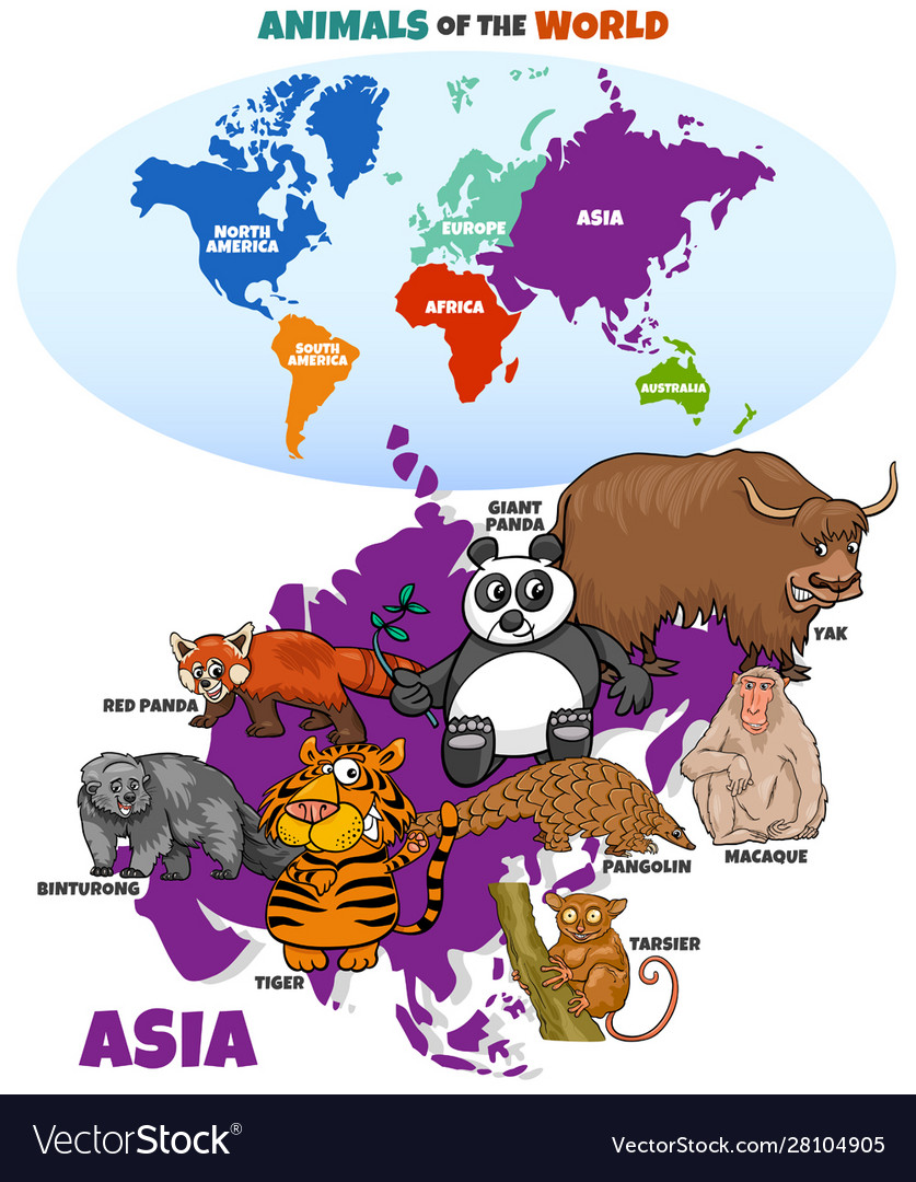 Educational cartoon asian animals Royalty Free Vector Image