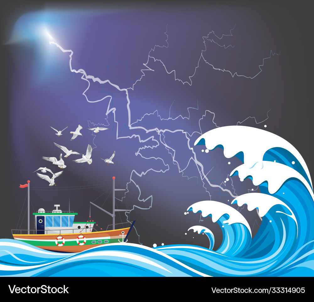 Fishing trawler boat at sea Royalty Free Vector Image