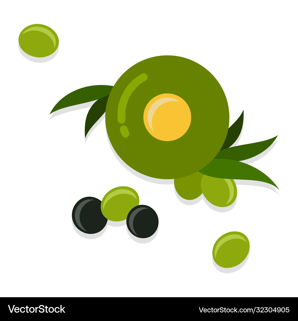 Green olive with leaves close-up and several small
