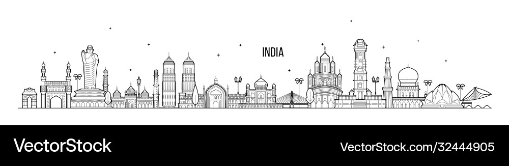 India skyline country buildings linear art Vector Image