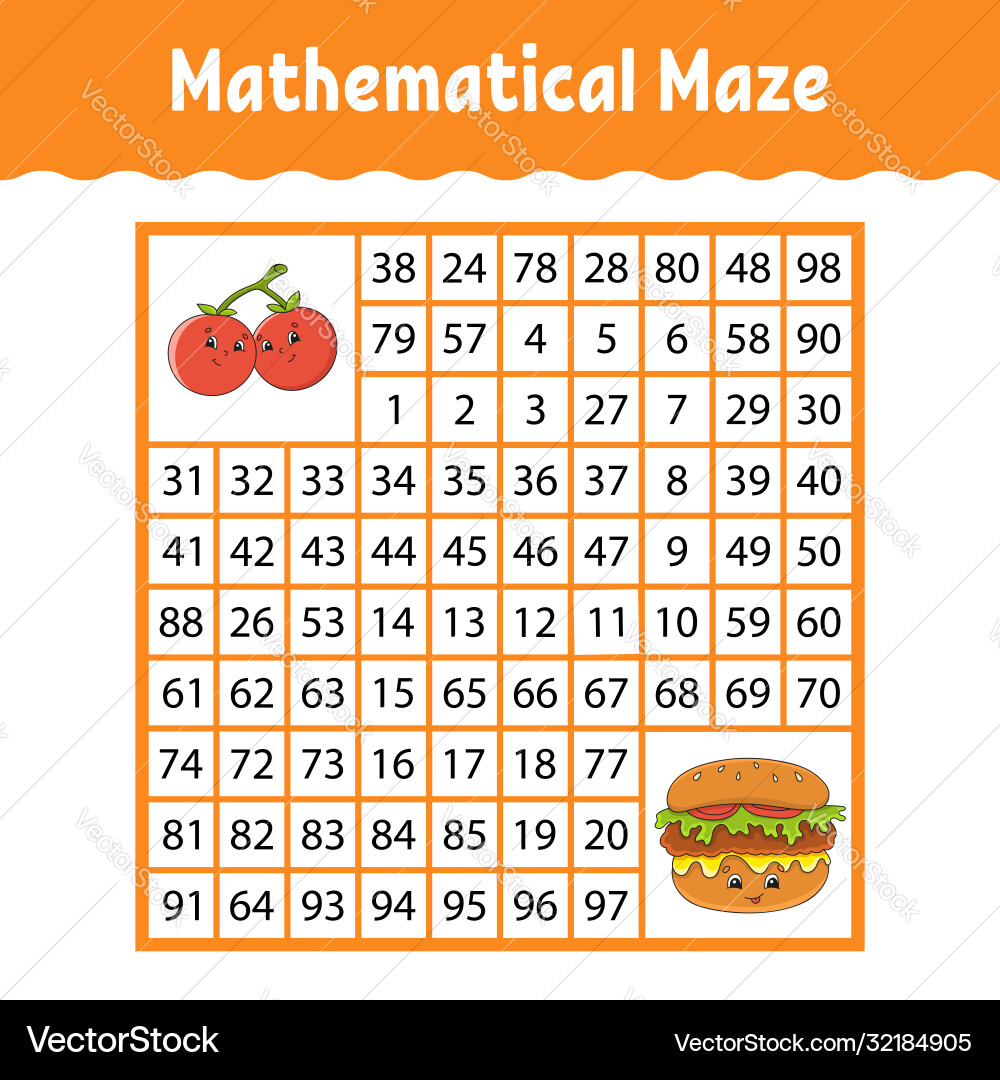 Mathematical square maze game for kids number Vector Image