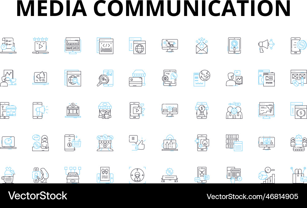 Media communication linear icons set broadcasting Vector Image