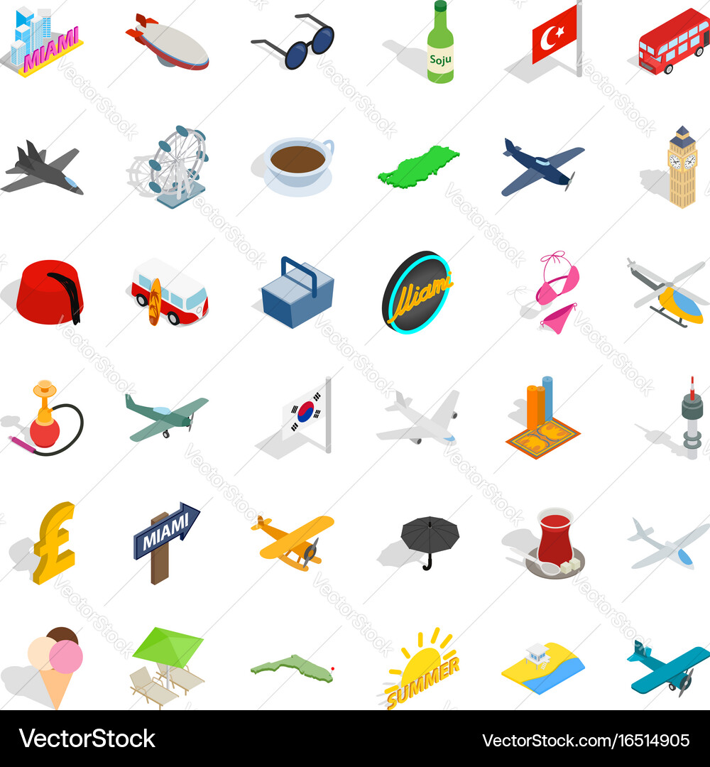 Plane travel icons set isometric style Royalty Free Vector