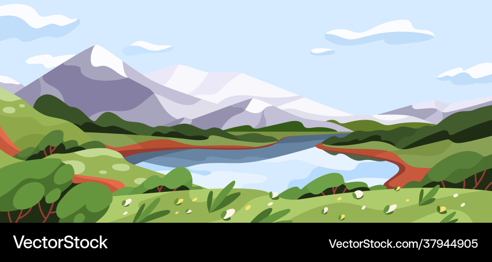 Scenic summer landscape with mountains lake Vector Image