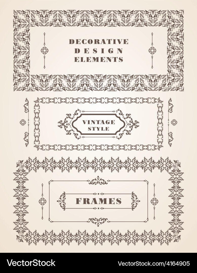 Set of retro vintage frames and borders Royalty Free Vector
