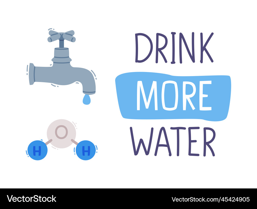 Water tap with dripping drop and drink more Vector Image