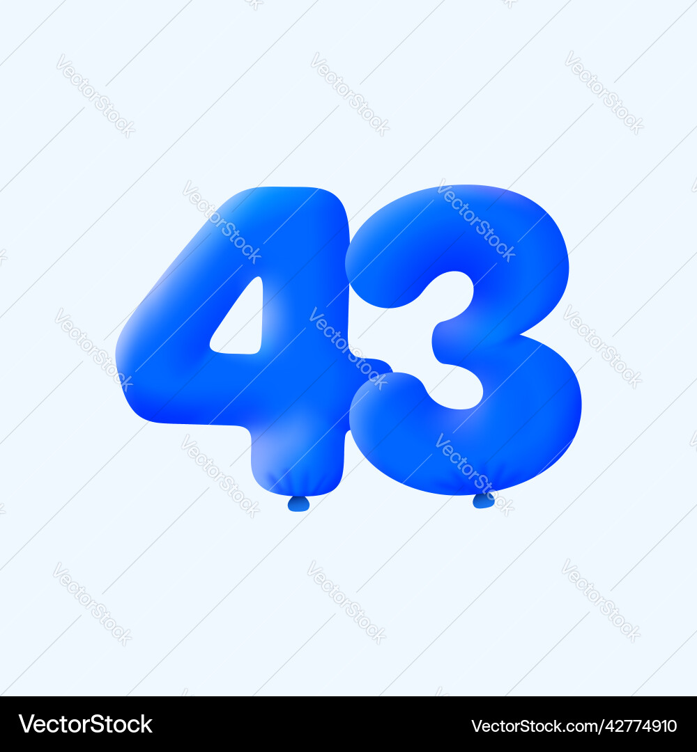 Blue 3d number 43 balloon realistic helium Vector Image