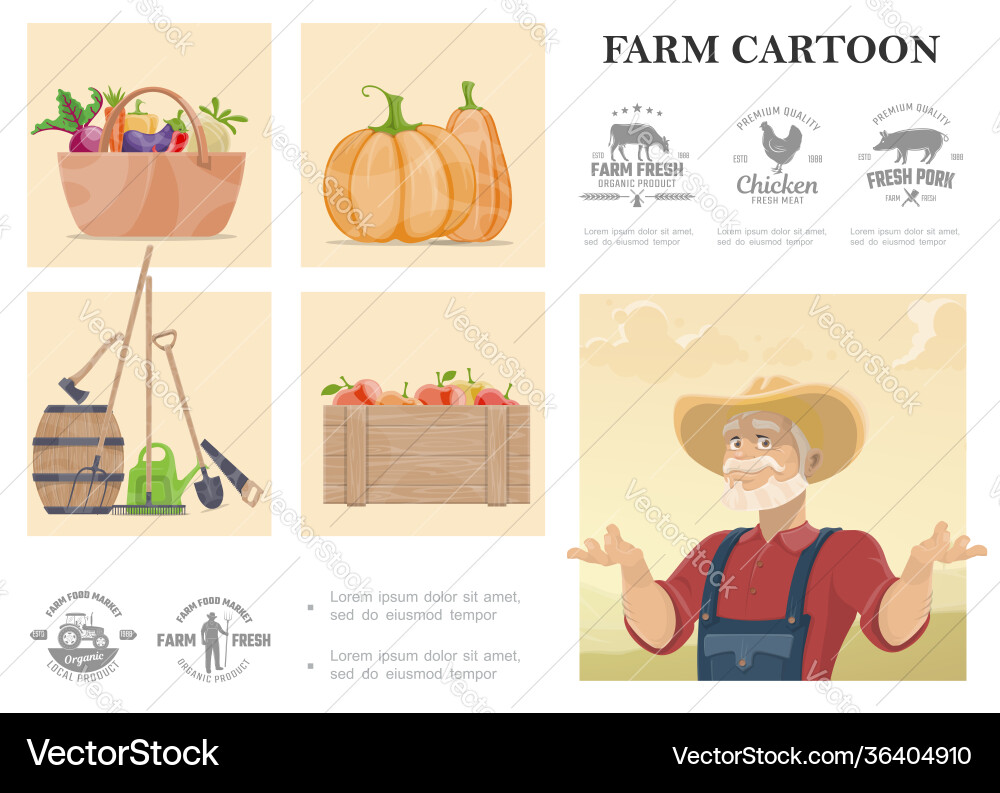 Cartoon farming and agriculture composition Vector Image