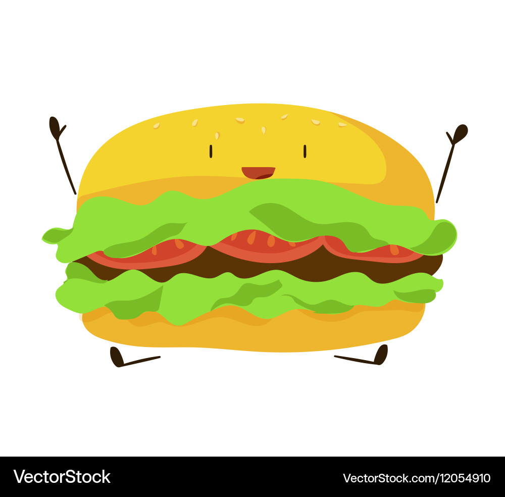 Funny fast food hamburger icon Royalty Free Vector Image