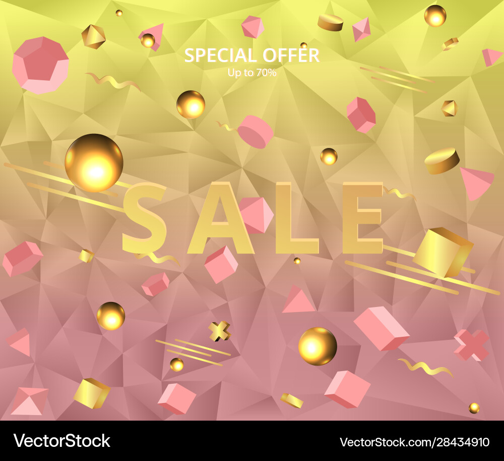 Golden pink 3d primitives realistic geometric Vector Image