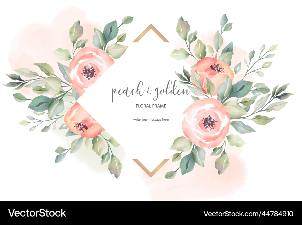 Peach golden beautiful floral frame design Vector Image