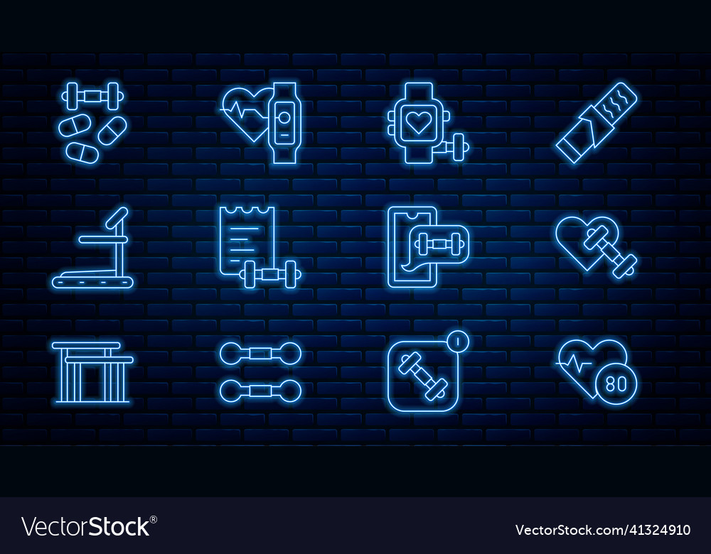 Set line heart rate dumbbell with heart smart Vector Image Set line heart rate dumbbell with heart smart Vector Image