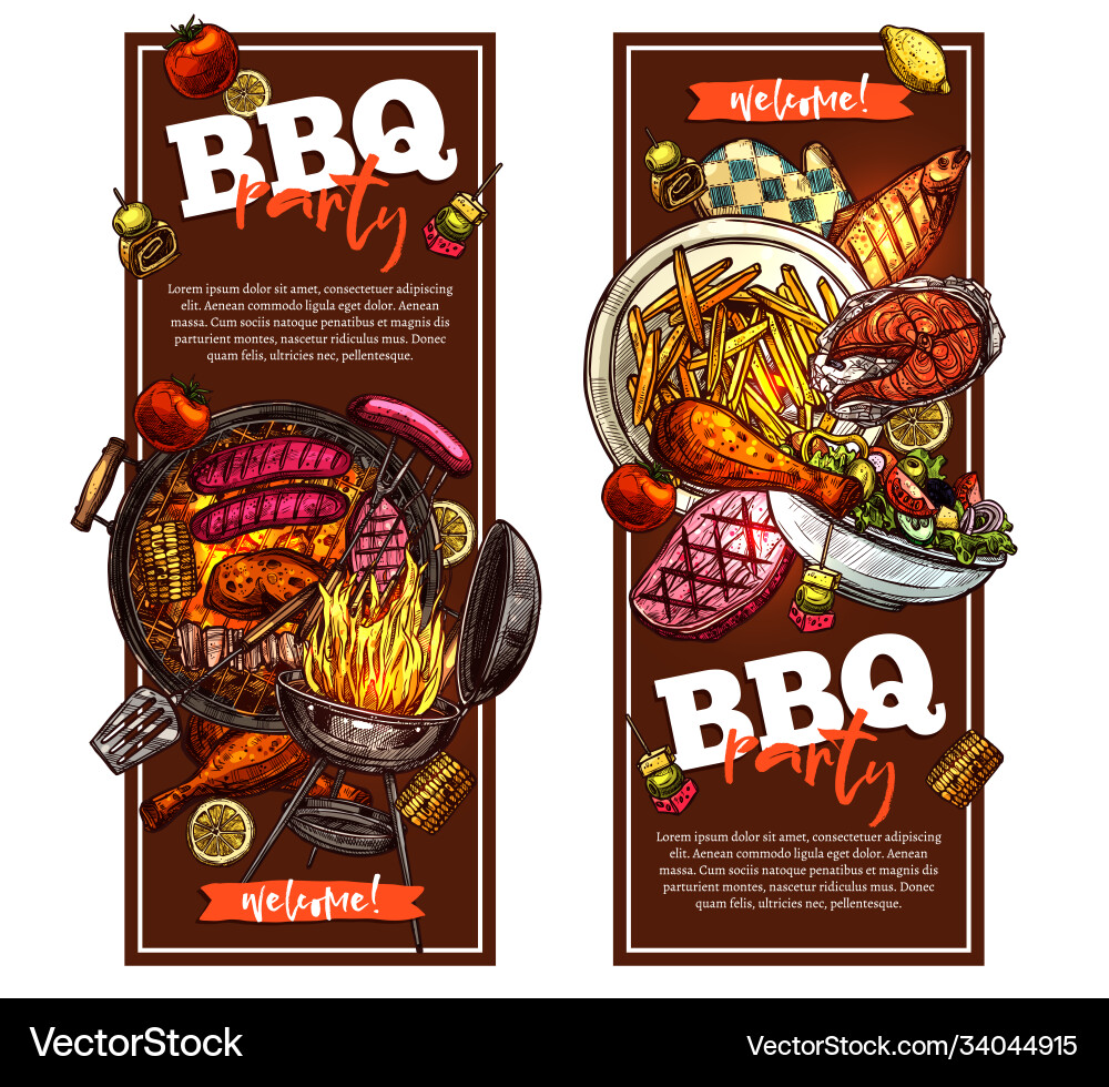 Bbq and grill banners barbecue party Royalty Free Vector