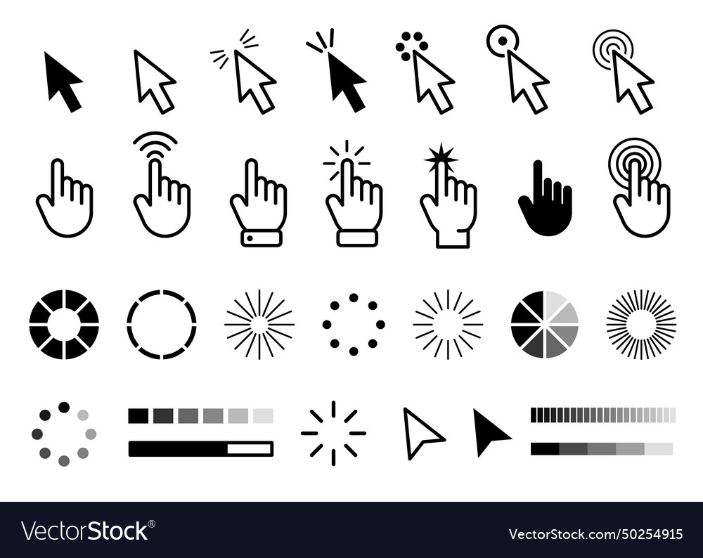 Computer mouse click cursors and hands Royalty Free Vector
