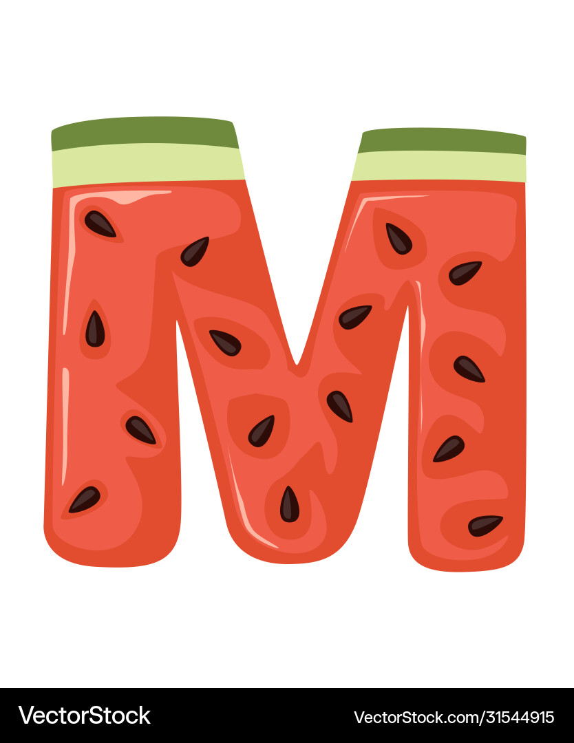 Fruit letter m watermelon style cartoon Royalty Free Vector