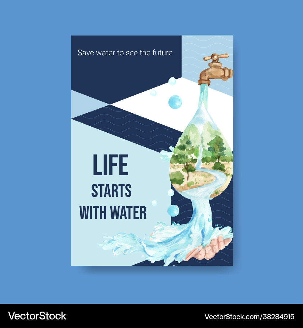 Poster template with world water day concept Vector Image