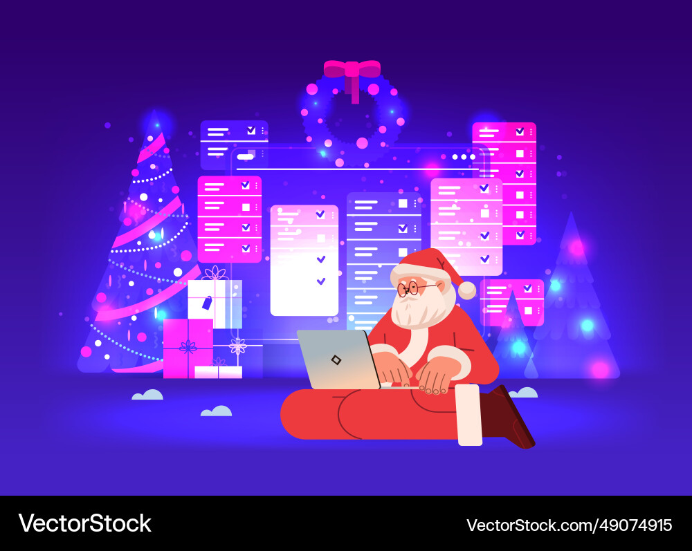 Santa claus in red costume making complete tasks Vector Image
