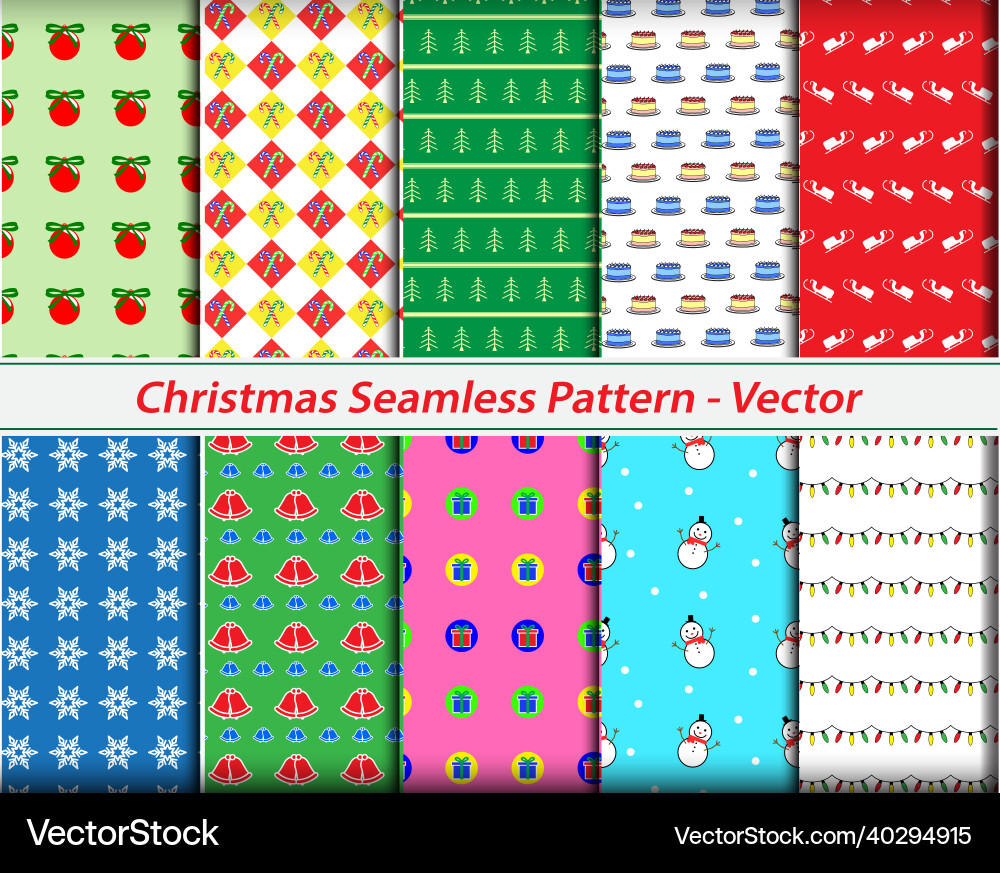 Set of realistic seamless christmas pattern Vector Image