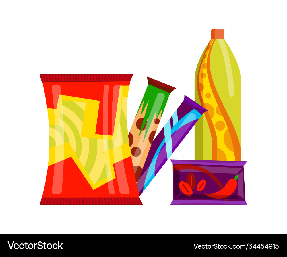 Snack product set fast food snacks drinks Vector Image