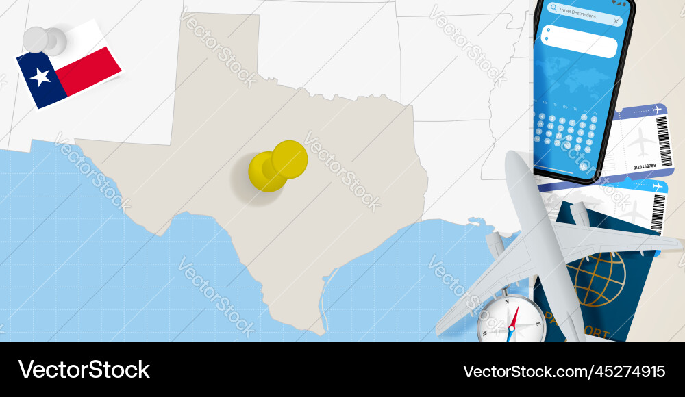 Travel to texas concept map with pin on map Vector Image