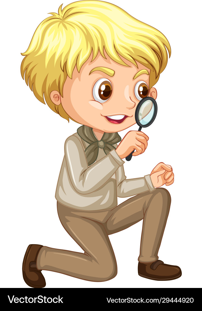Boy in scout uniform with magnifying glass Vector Image