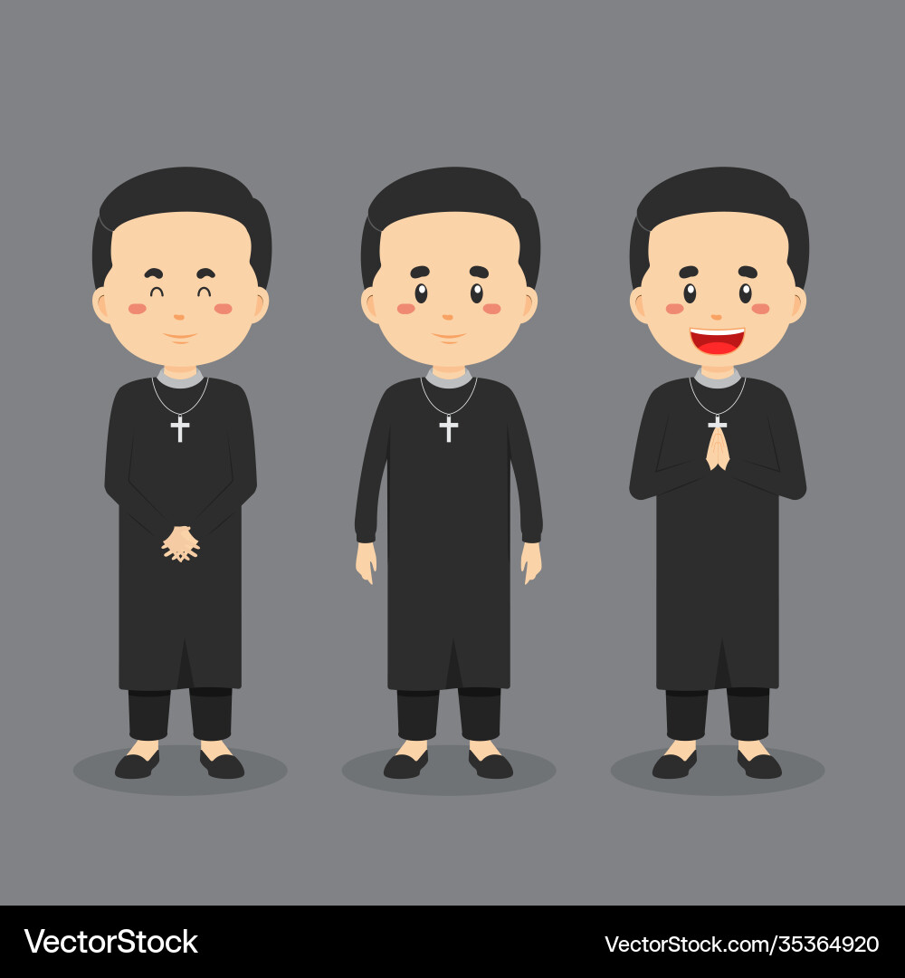 Catholic priest character with various expression Vector Image