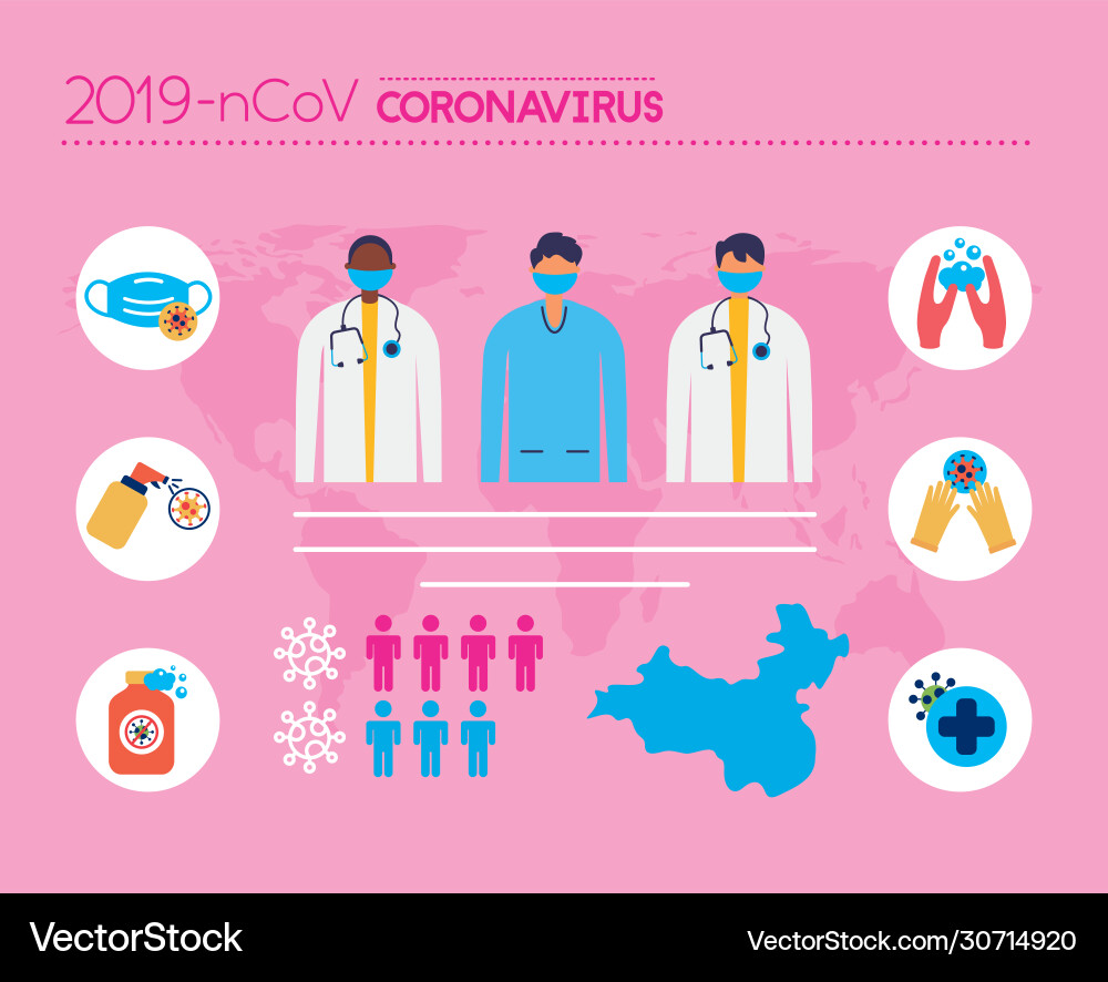 Covid19 pandemic infographics with doctors Vector Image