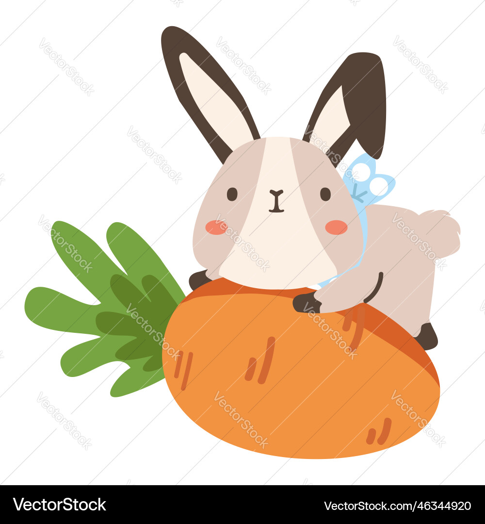 Cute white bunny with carrot cartoon Royalty Free Vector