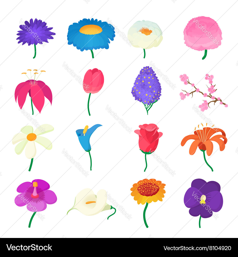 Flower icons set cartoon style Royalty Free Vector Image