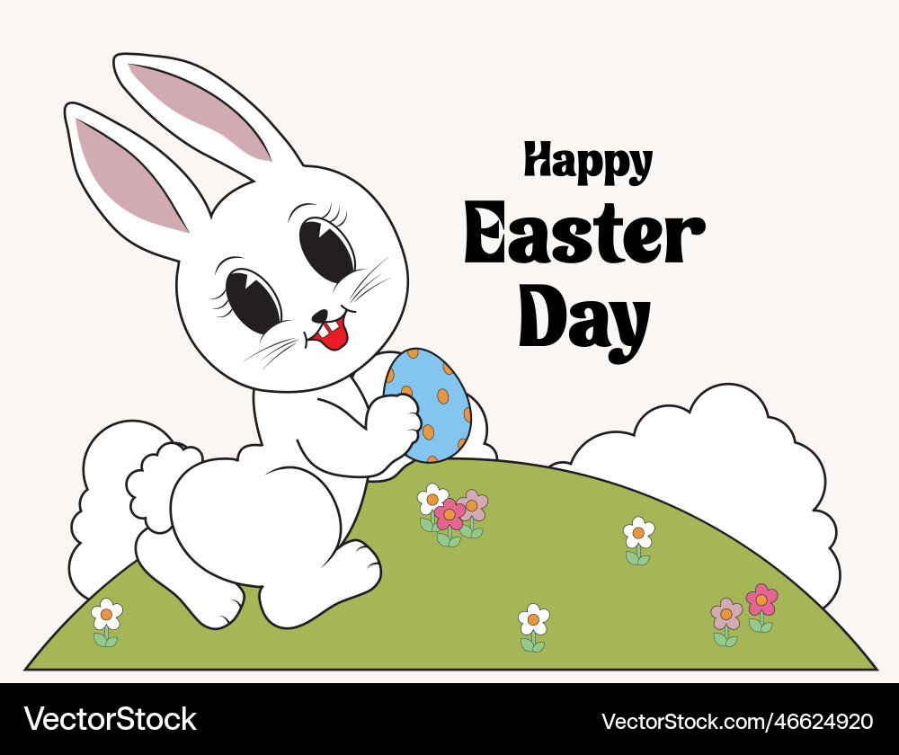 Happy easter groovy cartoon poster retro 70s Vector Image