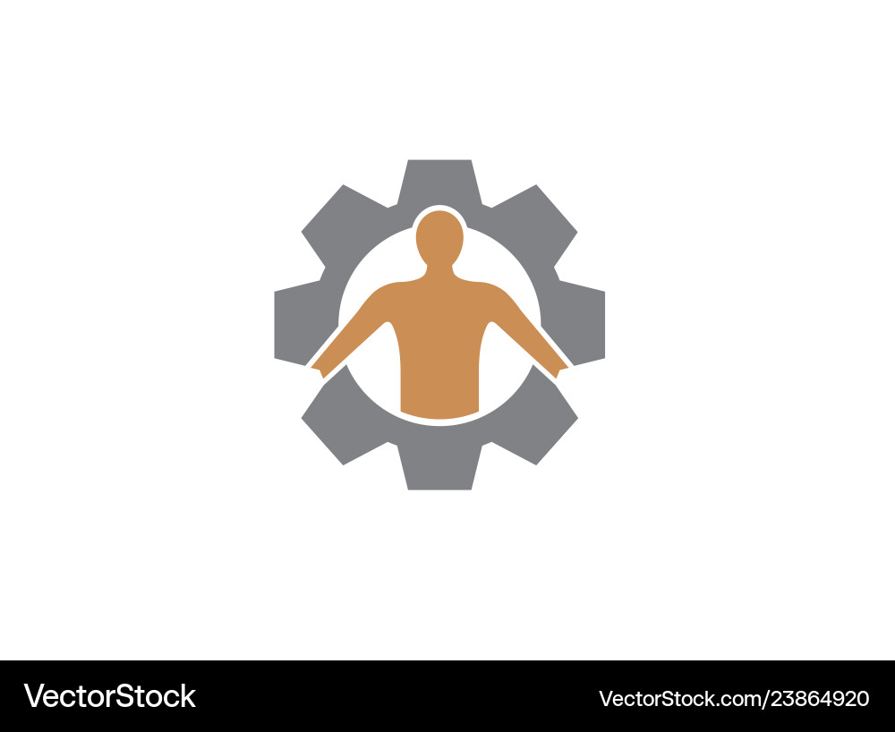 Human body inside a gear pinion for logo Vector Image