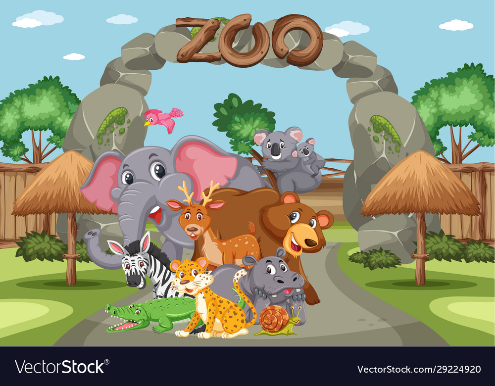 Scene with wild animals in zoo at day time Vector Image