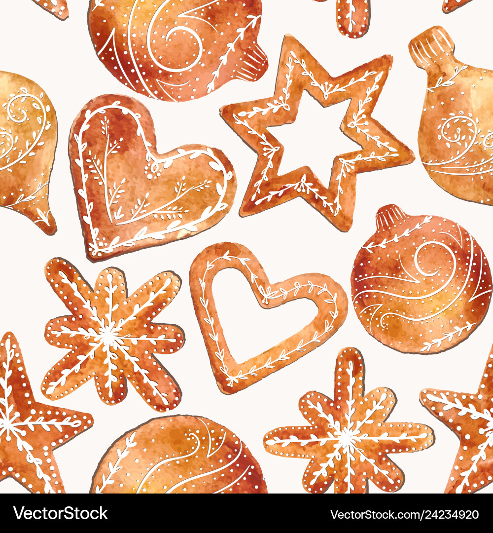 Seamless pattern of cute watercolor gingerbread Vector Image