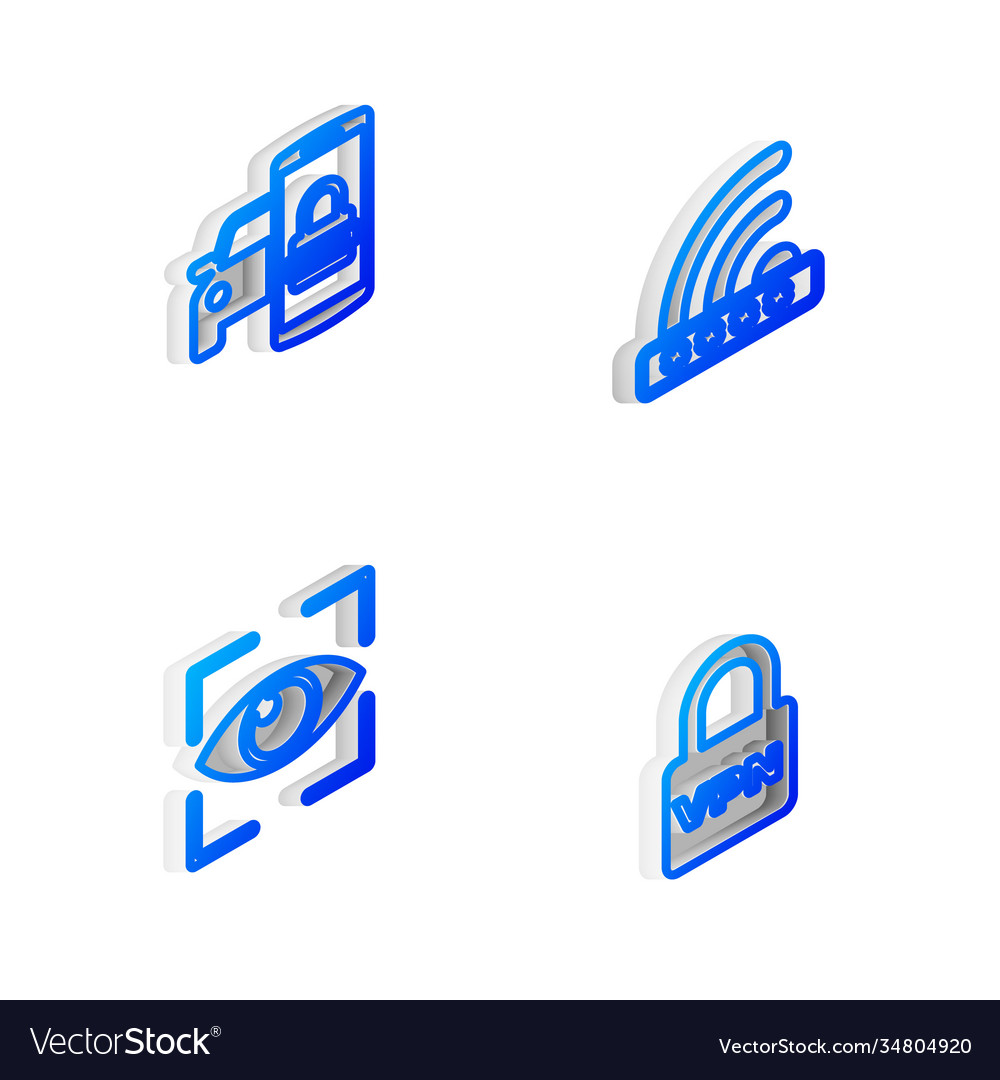 Set Isometric Line Wifi Locked Smart Car Security Vector Image