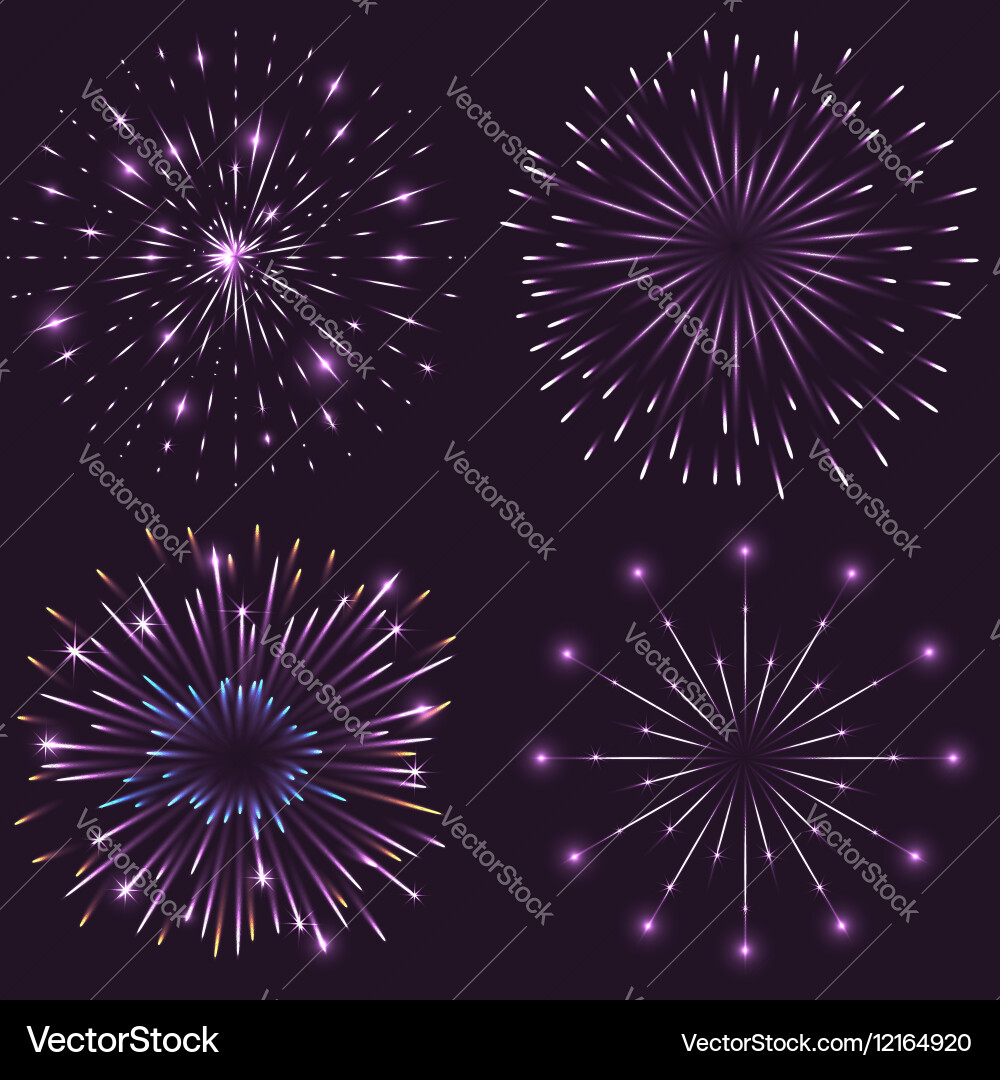Set of festive sparkling fireworks Royalty Free Vector Image