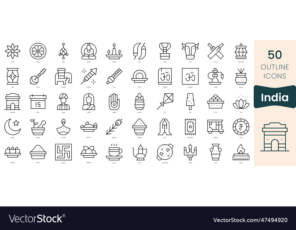 Set of india icons thin linear style icons pack Vector Image