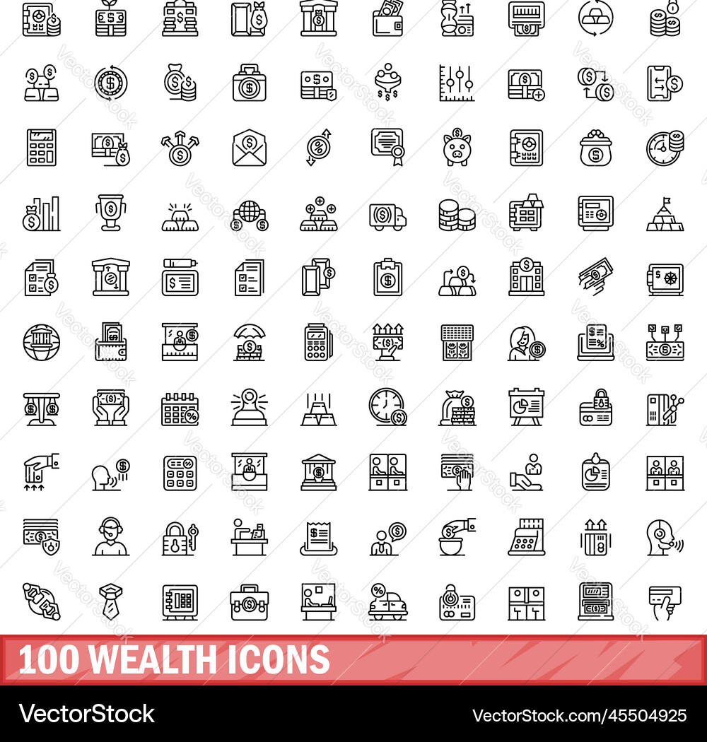 100 wealth icons set outline style Royalty Free Vector Image