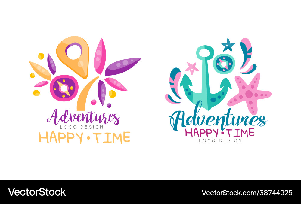 Adventures happy time logo design set hand drawn Vector Image