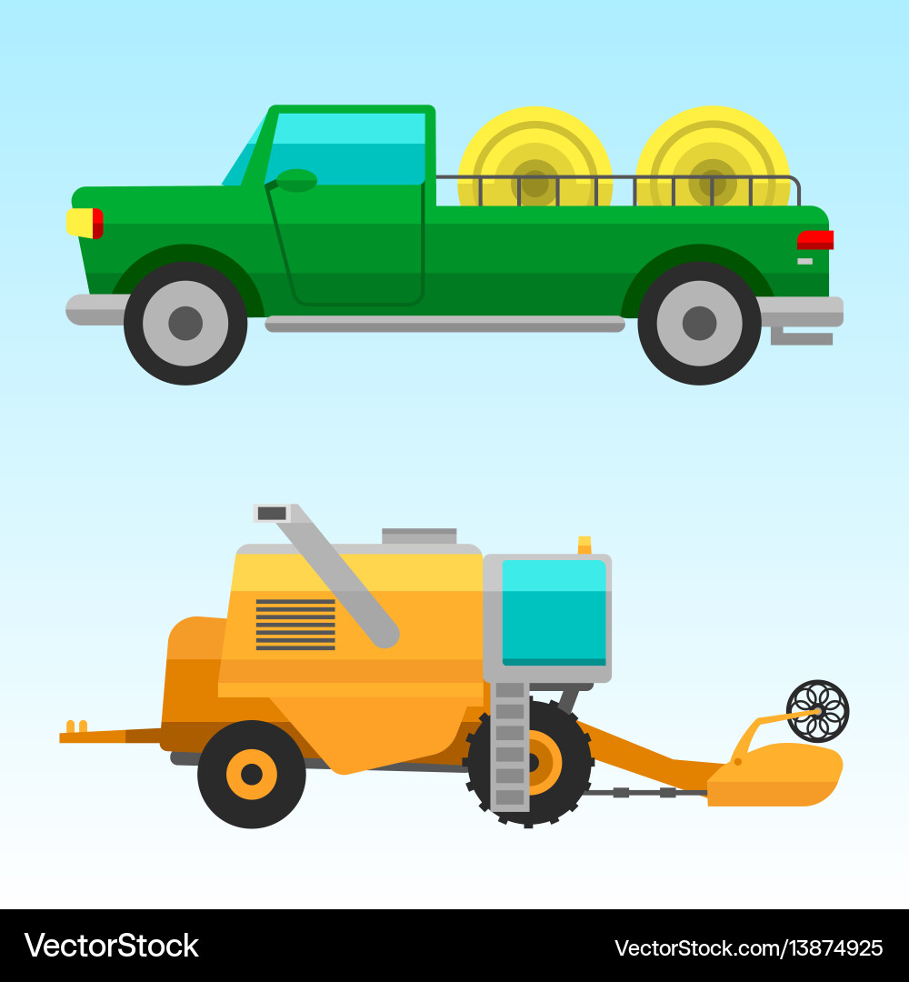 Agricultural vehicles and harvester machine Vector Image