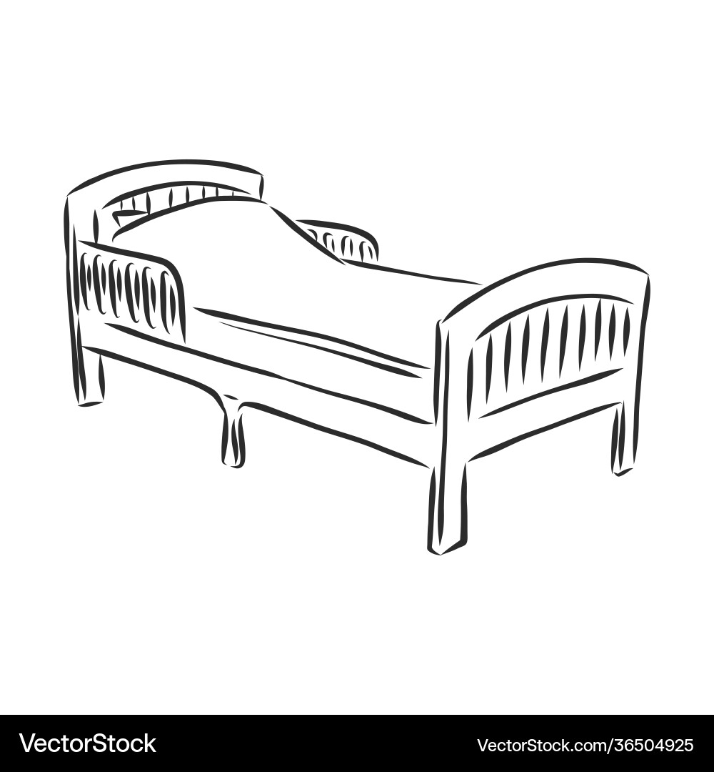 Black outline bed on white background sketch Vector Image