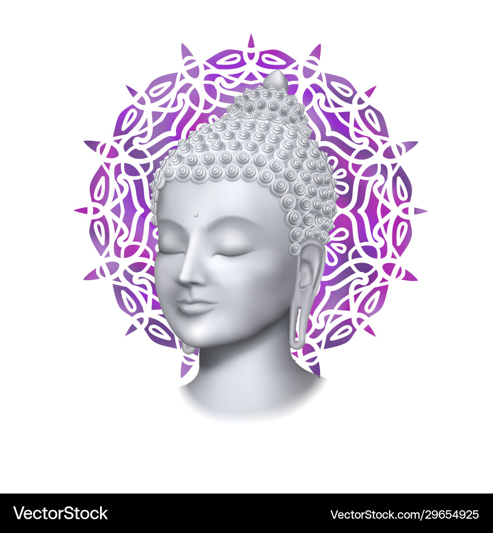 Buddha face with round mandala print Royalty Free Vector
