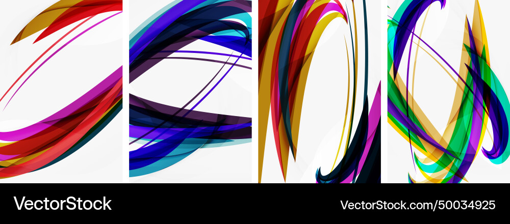 Colorful wave lines poster set for wallpaper Vector Image