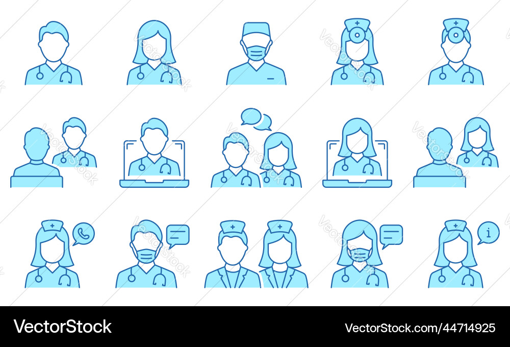 Doctors line color icon set medic specialists Vector Image