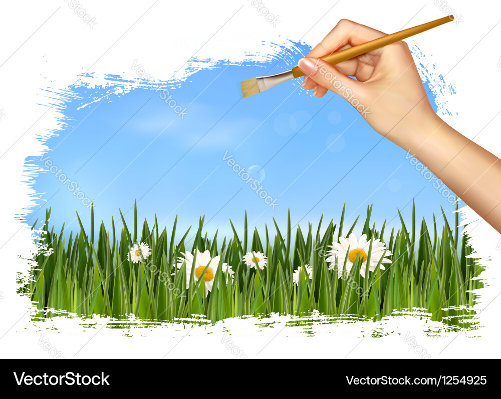 Nature background with hand holding a brush Vector Image