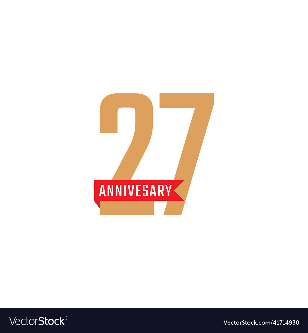 27 year anniversary celebration with red ribbon Vector Image