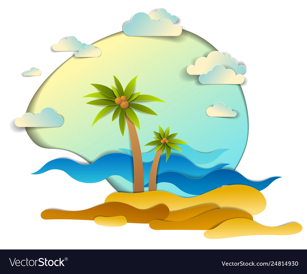 Beach with palms sea waves perfect seascape Vector Image