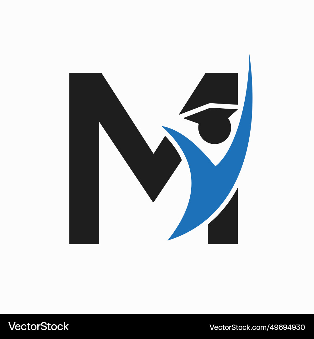 Education logo on letter m with graduation hat Vector Image